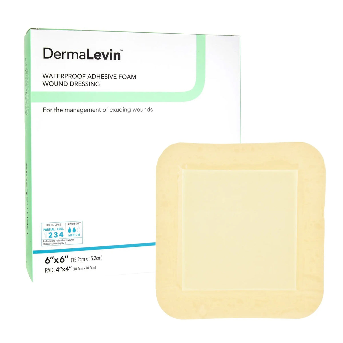 DermaLevin® Adhesive with Border Foam Dressing, 6 x 6 Inch ...